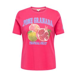 Rundhalsshirt Only CARMAKOMA "CARJENNY LIFE SS PRINT JEANS TEE JRS", Damen, Gr. L, pink (raspberry print:granada), Jersey, Obermaterial: 100% Baumwolle, bedruckt, regular fit normal, Rundhals, Shirts Rundhalsshirt