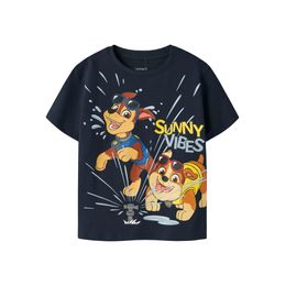 T-Shirt name it "NMMMACAS PAW SS NREG TOP CPLG", Jungen, Gr. 104, navy blazer, Jersey, Obermaterial: 95% Baumwolle, 5% Elasthan, bedruckt, regular fit normal, Rundhals, Shirts T-Shirt, Baumwollmischung, regular fit