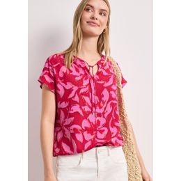 Shirtbluse Street One, Damen, Gr. 34, salsa rot, Stoff, 100% Viskose, bedruckt, regular fit normal, Rundhals, abgesteppt, Blusen, mit Elastikbund