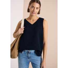 Blusentop Cecil, Damen, Gr. L (42), universal blau, Web, 100% Baumwolle, unifarben, normal normal, V-Ausschnitt, abgesteppt, Blusen Blusentop, mit femininem V-Ausschnitt