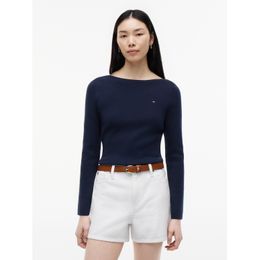 Strickpullover Tommy Hilfiger "FULL NEEDLE BOAT-NK LS SWT", Damen, Gr. L (42/44), schwarz night navy, Strick, Obermaterial: 67% Baumwolle, 33% Polyamid, unifarben, normal, U-Boot-Ausschnitt, Pullover Strickpullover, Baumwollmischung