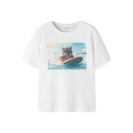 Kurzarmshirt name it "NKMVOTO SS NREG TOP", Jungen, Gr. 134/140, hellwei&szlig; print:surfer, Jersey, Obermaterial: 100% Baumwolle, bedruckt, normal normal, Rundhals, Shirts, Baumwolle, regular fit