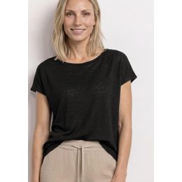 T-Shirt Street One, Damen, Gr. 34, schwarz, Stoff, 55% Polyester, 45% Viskose, unifarben, regular fit normal, U-Boot-Ausschnitt, abgesteppt, Shirts T-Shirt, aus softem Materialmix