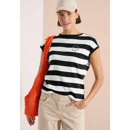 Rundhalsshirt Cecil, Damen, Gr. L (42), palm breeze gr&uuml;n, Web, 100% Baumwolle, gestreift, normal normal, U-Boot-Ausschnitt, abgesteppt, Shirts Rundhalsshirt, aus reiner Baumwolle