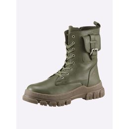 Schn&uuml;rstiefelette, Damen, Gr. 36, gr&uuml;n (oliv), Leder, Schuhe Schn&uuml;rstiefelette