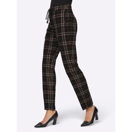 Webhose, Damen, Gr. 36, Normalgr&ouml;&szlig;en, braun (schwarz, cognac, kariert), 65% Polyester, 33% Viskose, 2% Elasthan, Rick Cardona BY HEINE, gemustert, kariert, lang, Hosen