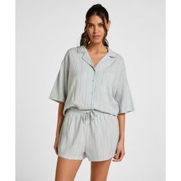 Hunkem&ouml;ller Pyjama HUNKEM&Ouml;LLER "Leinen-Shorts", Damen, Gr. S, blau, 70% Viskose, 30% Leinen, Homewear-Sets Pyjama