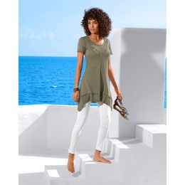 Longshirt "Longshirt", Damen, Gr. 34, gr&uuml;n (oliv), 100% Viskose, Spitze:100% Baumwolle, Linea Tesini BY HEINE, unifarben, Rundhals, Shirts Longshirt
