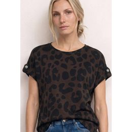 T-Shirt Street One, Damen, Gr. 34, molten earth, Stoff, 50% Modal, 50% Baumwolle, gestreift, normal normal, Rundhals, abgesteppt, Shirts T-Shirt, im soften Baumwoll-Mix