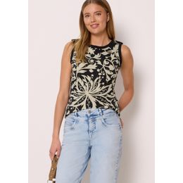 Tanktop STREET ONE STUDIO, Damen, Gr. 34, schwarz, Web, 95% Baumwolle, 5% Elasthan, gemustert, comfort fit normal, Rundhals, normaler Saum, Tops Tanktop