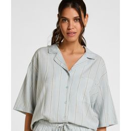 Hunkem&ouml;ller Pyjama HUNKEM&Ouml;LLER "Jacke Leinen", Damen, Gr. M, blau, 70% Viskose, 30% Leinen, Homewear-Sets Pyjama