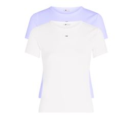 T-Shirt Tommy Jeans "TJW 2PACK C-NECK TEE", Damen, Gr. L (40), ecru, periwinkle dust, Single Jersey, Obermaterial: 100% Baumwolle, unifarben, slim fit h&uuml;ftlang, Rundhals, abgesteppt, Shirts T-Shirt, mit Logo-Stickerei