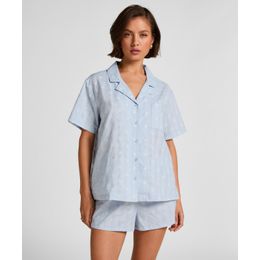 Hunkem&ouml;ller Pyjama HUNKEM&Ouml;LLER "Short Woven", Damen, Gr. S, blau, 100% Baumwolle, Homewear-Sets Pyjama