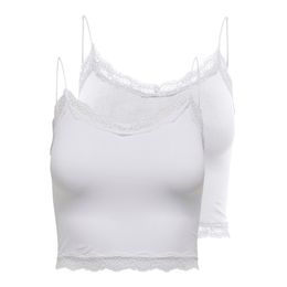 Tr&auml;gertop Only "ONLVICKY LACE SEAML 2-PACK CROPPED TOP", Damen, Gr. S, wei&szlig; (wei&szlig; pack:wei&szlig;, wei&szlig;), Jersey, Obermaterial: 92% Polyamid, 8% Elasthan, unifarben, kurz, Rundhals, Tops Tr&auml;gertop