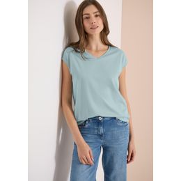 V-Shirt Cecil, Damen, Gr. L (42), crystal mint, Web, 50% Baumwolle, 50% Modal, unifarben, comfort fit normal, V-Ausschnitt, abgesteppt, Shirts, mit femininem V-Ausschnitt