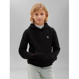 Kapuzensweatshirt Calvin Klein Jeans "TERRY CK WOVEN LABEL HOODIE", M&auml;dchen, Gr. 10 (140), pvh schwarz, Sweatware, Obermaterial: 100% Baumwolle, unifarben, regular fit normal, Rundhals, eingesetzt Rippb&uuml;ndchen, Sweatshirts, Regular fit mit Kapuze