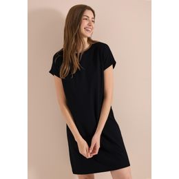 Jerseykleid Cecil, Damen, Gr. L (42), US-Gr&ouml;&szlig;en, schwarz, Web, 100% Baumwolle, unifarben, comfort fit knielang, Rundhals, Aufschlag, Kleider Jerseykleid, knielang