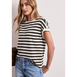 Rundhalsshirt Street One, Damen, Gr. 34, espresso braun, Web, 50% Modal, 50% Baumwolle, gestreift, normal normal, Rundhals, abgesteppt, Shirts Rundhalsshirt, im Streifen-Design
