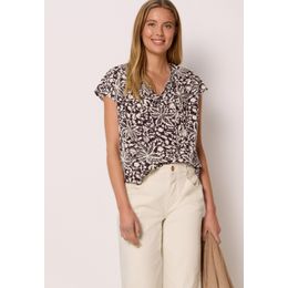 Kurzarmbluse STREET ONE STUDIO, Damen, Gr. 34, very berry, Stoff, 100% Viskose, gebl&uuml;mt, normal normal, Rundhals, abgesteppt, Blusen, aus softer Viskose
