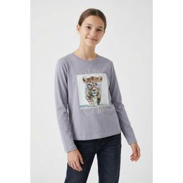 Langarmshirt name it "NKFVOTEA LS NREG TOP", Jungen, Gr. 116, lavender gray print:stay chic, Jersey, Obermaterial: 100% Baumwolle, bedruckt, normal normal, Rundhals, Shirts Langarmshirt, Baumwolle, regular fit, Fotodruck