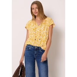 Kurzarmbluse STREET ONE STUDIO, Damen, Gr. 34, earthy gelb, Stoff, 100% Viskose, gebl&uuml;mt, normal normal, Rundhals, abgesteppt, Blusen, aus softer Viskose
