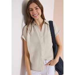 Kurzarmbluse Cecil, Damen, Gr. L (42), macadamia beige, Web, Obermaterial: 100% Leinen, figurumspielend h&uuml;ftlang, Blusen, Reines Leinen