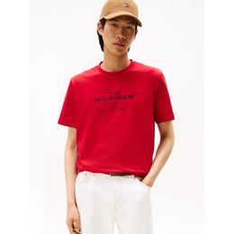 T-Shirt Tommy Hilfiger "HILFIGER STACK GRAPHIC TEE", Herren, Gr. XXL, medium rot, Single Jersey, Obermaterial: 100% Baumwolle, unifarben, regular fit normal, Rundhals, eingesetzt abgesteppte Kante, Shirts T-Shirt, Regular fit mit Rundhalsausschnitt