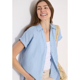 Kurzarmbluse Cecil, Damen, Gr. L (42), fresh water blau, Web, 100% Leinen, unifarben, klassisch normal, Rundhals, B&uuml;ndchen, Blusen, aus Leinen