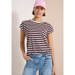 Blusenshirt Cecil, Damen, Gr. L (42), deep plum, Web, 50% Baumwolle, 50% Modal, gestreift, regular fit normal, U-Boot-Ausschnitt, abgesteppt, Shirts Blusenshirt, im soften Baumwoll-Mix