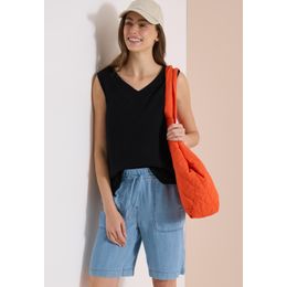 Blusentop Cecil, Damen, Gr. L (42), schwarz, Web, 100% Baumwolle, unifarben, normal normal, V-Ausschnitt, abgesteppt, Blusen Blusentop, mit femininem V-Ausschnitt