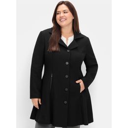Kurzmantel sheego, Damen, Gr. 44, schwarz, 65% Polyester, 33% Viskose, 2% Elasthan, unifarben, unifarben mit Farbeinsatz, unifarben mit Farbeins&auml;tzen, M&auml;ntel Kurzmantel