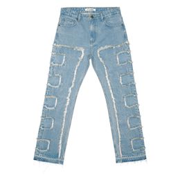Bequeme Jeans 2Y STUDIOS "2Y Studios Kosa Destroyed Straight Jeans", Herren, Gr. 32, Normalgr&ouml;&szlig;en, sand blau, 100% Baumwolle, unifarben, normal, Jeans