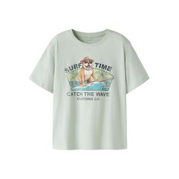 T-Shirt name it "NKMJOWI SS NREG TOP BOX", Jungen, Gr. 122/128, pale aqua, Jersey, Obermaterial: 100% Baumwolle, bedruckt, regular fit normal, Rundhals, Shirts T-Shirt, Baumwolle, regular fit