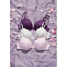Push-up-BH Petite Fleur, Damen, Gr. 70, Cup AA, lila (pflaume, flieder, creme), Microtouch, Obermaterial: 60% Polyamid, 35% Polyester, 5% Elasthan, BHs Push-up-BH, mit B&uuml;gel & herausnehmbaren Kissen