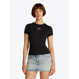 T-Shirt Tommy Jeans "TJW SLIM ESSENTIAL LOGO 2 TEE", Damen, Gr. L (40), schwarz, Single Jersey, Obermaterial: 70% Baumwolle, 30% Viskose, unifarben, Basic, slim fit kurz, Rundhals, abgesteppt, Shirts T-Shirt, mit Logoschriftzug