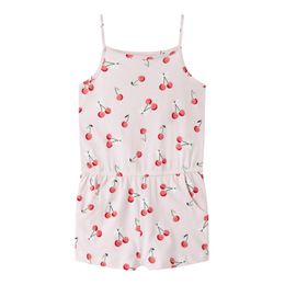 Kurzoverall name it "NMFVIGGA STRAP SUIT", M&auml;dchen, Gr. 104, N-Gr, cradle pink aop:cherries, Jersey, Obermaterial: 100% Baumwolle, bedruckt, kurz, Overalls Kurzoverall, Baumwolle, mit Tr&auml;gern