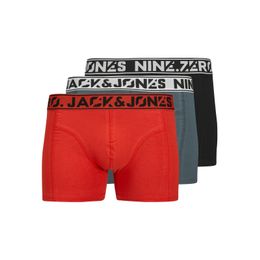 Jack & Jones Trunk JACK & JONES "JACNINE.ZERO SOLID TRUNKS 3 PACK", Herren, Gr. L, 3 Stk., schwarz (stormy weather pack:aurora rot, schwarz), Jersey, Obermaterial: 95% Baumwolle, 5% Elasthan, unifarben, eng, Unterhosen, mit Marken Schriftzug