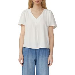 Kurzarmbluse QS, Damen, Gr. 38, beige (ecru), Web, Obermaterial: 100% Viskose, unifarben, regular fit h&uuml;ftbedeckend, V-Ausschnitt, Puff&auml;rmel, Blusen, mit V-Ausschnitt und aus Viskose