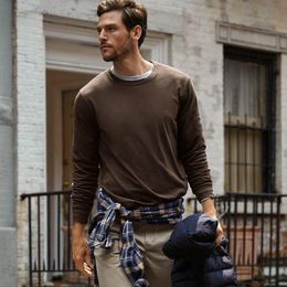 LANDS' END Super-T Langarm-Shirt, Classic Fit, Herren,  Braun, Baumwolle, by Lands' End