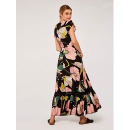 Druckkleid Apricot "Maxikleid", Damen, Gr. S (36), N-Gr, schwarz, Obermaterial: 100% Viskose CV., gebl&uuml;mt, normal, V-Ausschnitt, Fl&uuml;gel&auml;rmel, Kleider Druckkleid, mit bestickter Bord&uuml;re und Blumenmuster