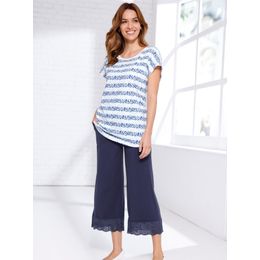 Kurzarmshirt "Freizeitshirt", Damen, Gr. 38, blau (ecru, royalblau, bedruckt), 100% Baumwolle, gemustert, mehrfarbig, Rundhals, Shirts
