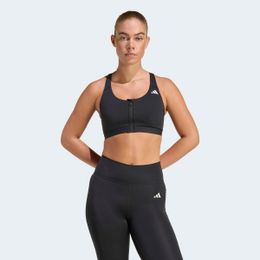 Sport-BH adidas Performance "OPT ESS ZIP MS", Damen, Gr. M, N-Gr, schwarz, Obermaterial: 85% Polyester, 15% Elasthan, BHs Sport-BH