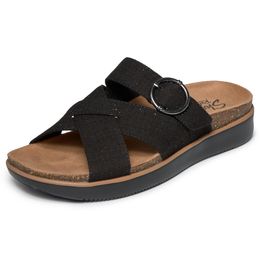 Pantolette Skechers "LIFTED COMFORT-", Damen, Gr. 36, schwarz, Textil, schimmernd, Schuhe Pantolette, Sommerschuh, Hausschuh, Slides mit Schnalle