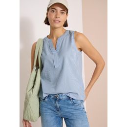 Blusentop Cecil, Damen, Gr. XL (44), blouse blau, Web, 65% Baumwolle, 35% Viskose, gestreift, normal normal, Rundhals, abgesteppt, Blusen Blusentop, im soften Baumwoll-Mix