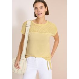 Blusenshirt Cecil, Damen, Gr. L (42), buttermilk gelb, Web, 50% Baumwolle, 50% Modal, unifarben, normal normal, U-Boot-Ausschnitt, abgesteppt, Shirts Blusenshirt, im soften Baumwoll-Mix
