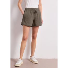 Shorts Street One, Damen, Gr. 34, schwarz tumbled beige, Web, 100% Baumwolle, unifarben, loose fit normal, Hosen Shorts, Middle Waist