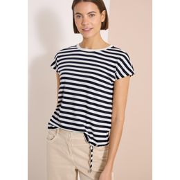 Blusenshirt Cecil, Damen, Gr. L (42), vanillewei&szlig;, Web, 50% Baumwolle, 50% Modal, gestreift, regular fit normal, U-Boot-Ausschnitt, abgesteppt, Shirts Blusenshirt, im soften Baumwoll-Mix