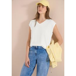 V-Shirt Cecil, Damen, Gr. L (42), vanillewei&szlig;, Web, 50% Baumwolle, 50% Modal, unifarben, comfort fit normal, V-Ausschnitt, abgesteppt, Shirts, mit femininem V-Ausschnitt