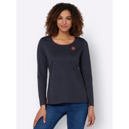 Langarmshirt Casual Looks "Shirt", Damen, Gr. 38, blau (marine), 50% Baumwolle, 50% Modal, gemustert, mehrfarbig, unifarben, Rundhals, Shirts Langarmshirt