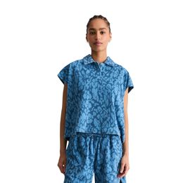 Marc O'Polo Poloshirt MARC O'POLO DENIM "aus Organic Cotton", Damen, Gr. L, medium blau, Obermaterial: 100% Baumwolle, bedruckt, relaxed fit, normaler Saum, Shirts